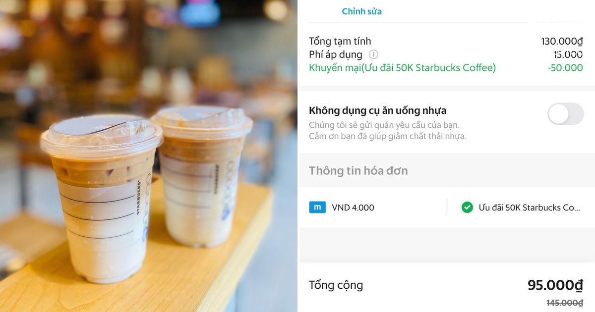 𝐒𝐭𝐚𝐫𝐛𝐮𝐜𝐤𝐬: 𝐜𝐨𝐦𝐛𝐨 𝟏𝟑𝟎𝐤 + 𝐯𝐨𝐮𝐜𝐡𝐞𝐫 𝟓𝟎𝐤 trên Grabfood | riviu.vn